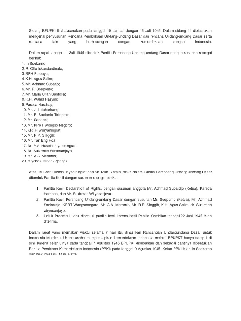 Sidang BPUPKI II Dllaksanakan Pada Tanggal 10 Sampai Dengan 16 Juli ...