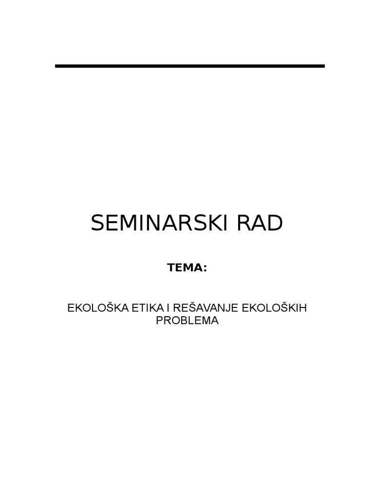Ekoloska Etika I Rašavanje Ekoloških Problema | PDF