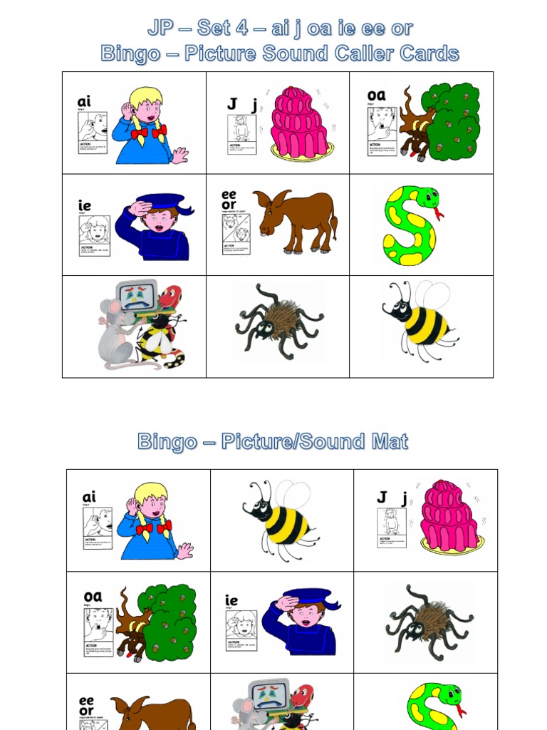Jolly Phonics Set 4 - Bingo Picture and Letter Sound Cards