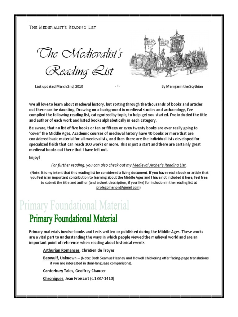 The Medievalists Reading List | PDF | Medieval Philosophy | Middle Ages