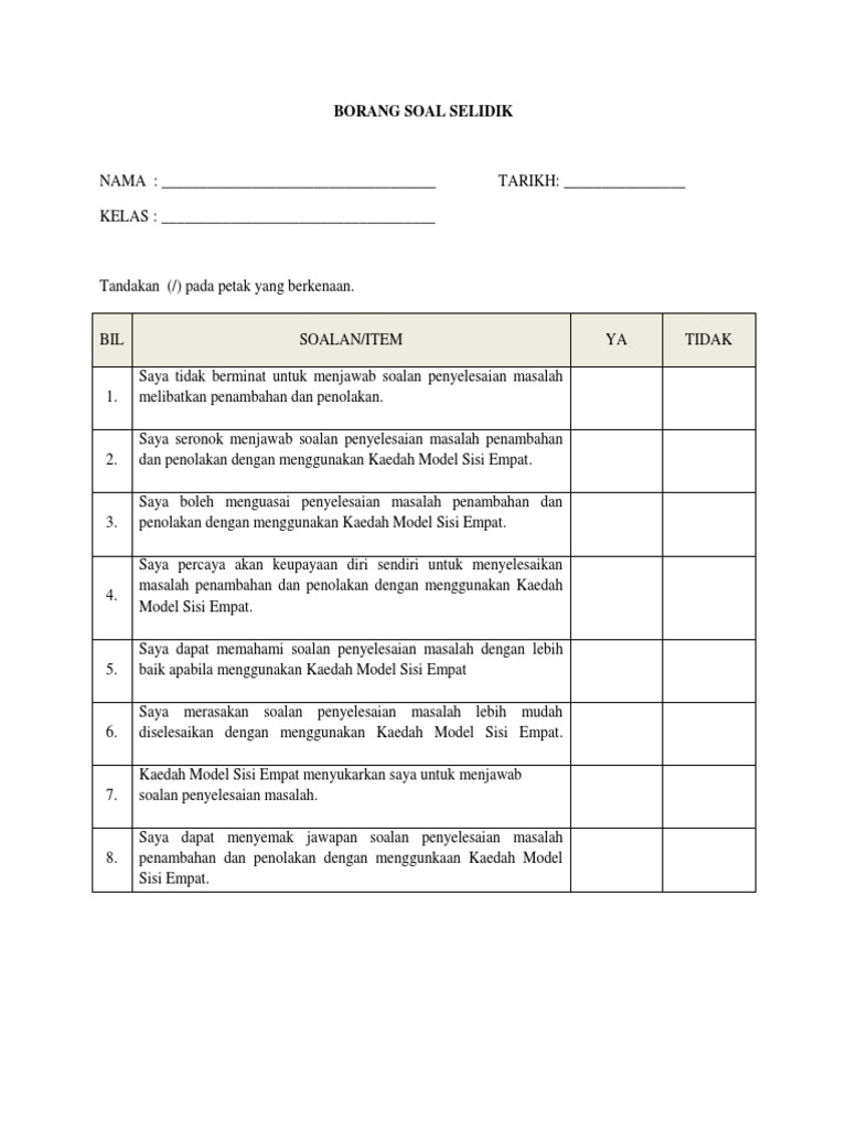 Borang Soal Selidik | PDF