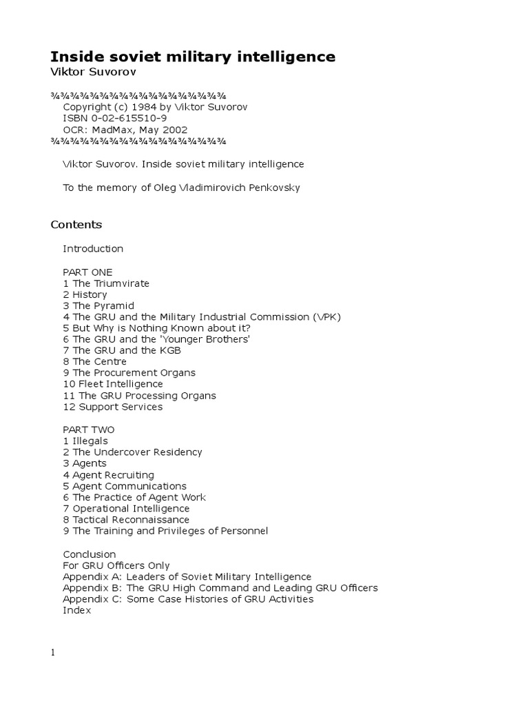 Suvorov - Inside Soviet Military Intelligence | PDF | Communist Party ...