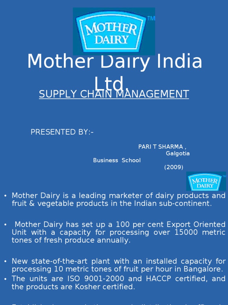 Mother Dairy Supply Chain Overview | PDF | Dairy | Milk