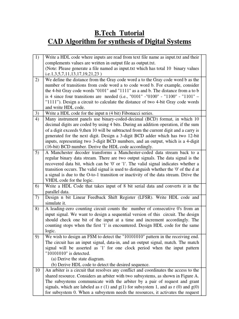 B.Tech Tutorial CAD Algorithm For Synthesis of Digital Systems | PDF ...