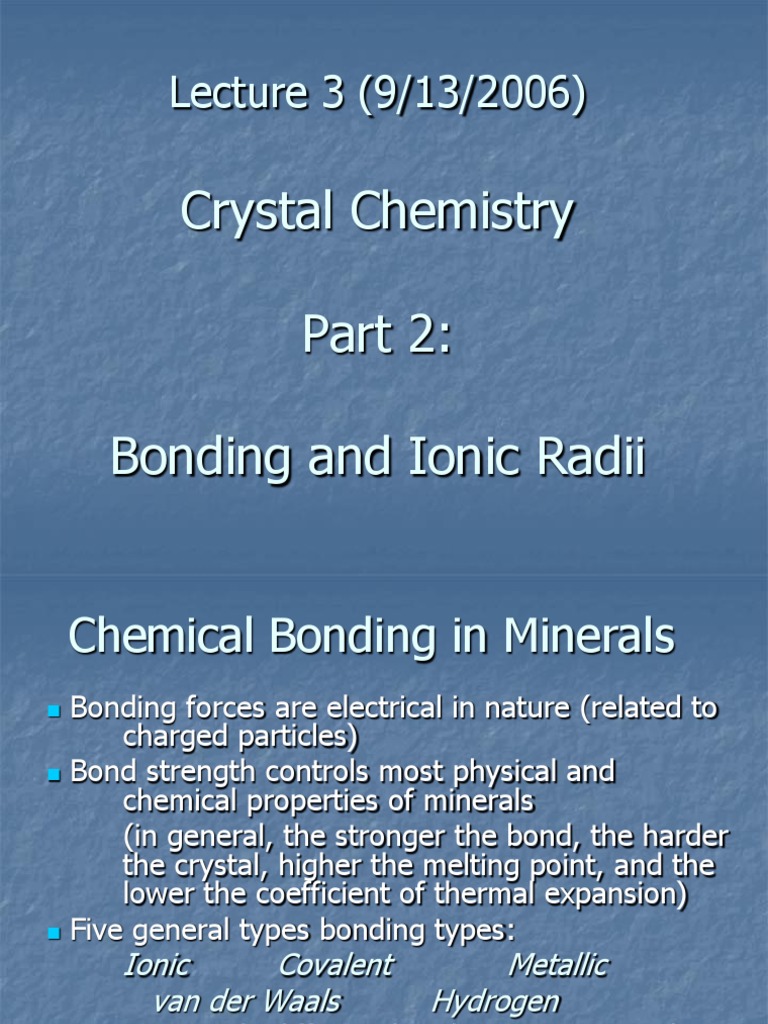 Crystal Chemistry: Bonding Types Explained | PDF | Ionic Bonding ...