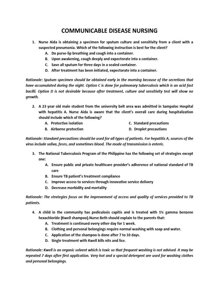 Communicable Disease Nursing | PDF | Infection | Tuberculosis