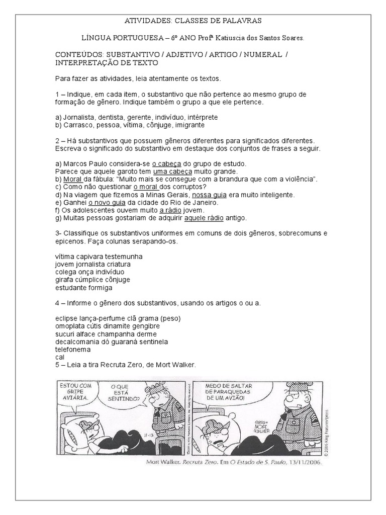 Atividades Classes de Palavras 6o | Part Of Speech | Lexical Semantics Atividades Classes de Palavras 6o | Part Of Speech | Lexical Semantics