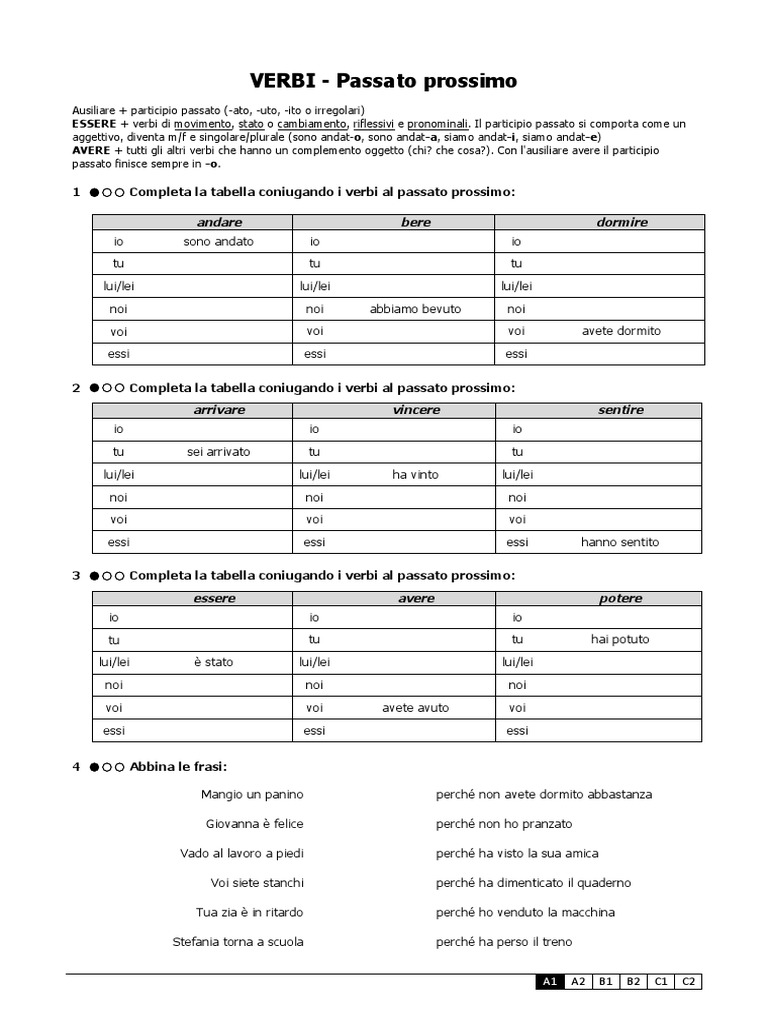 Passato Prossimo Scheda 1 | PDF