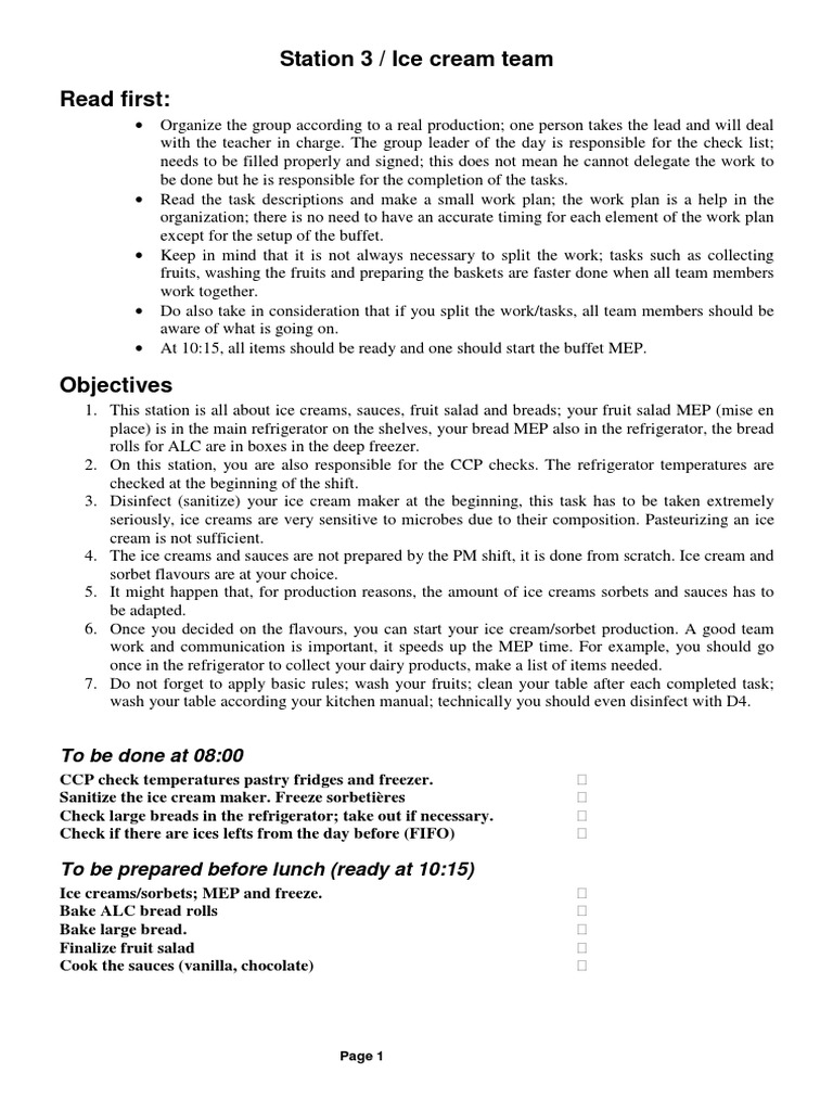Ice Cream Team Production Guidelines | PDF | Ice Cream | Baking