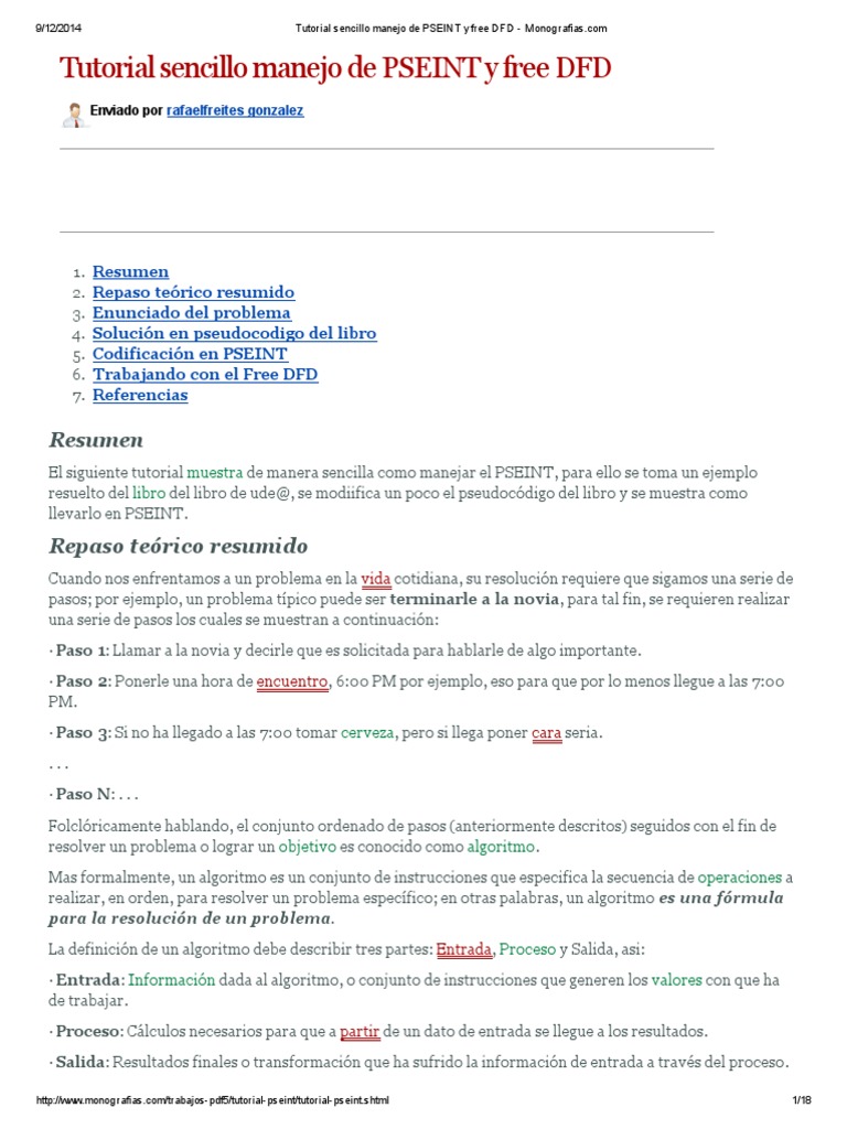 Tutorial Sencillo Manejo de PSEINT y Free DFD - Monografias | PDF | Algoritmos | Lenguaje de ...