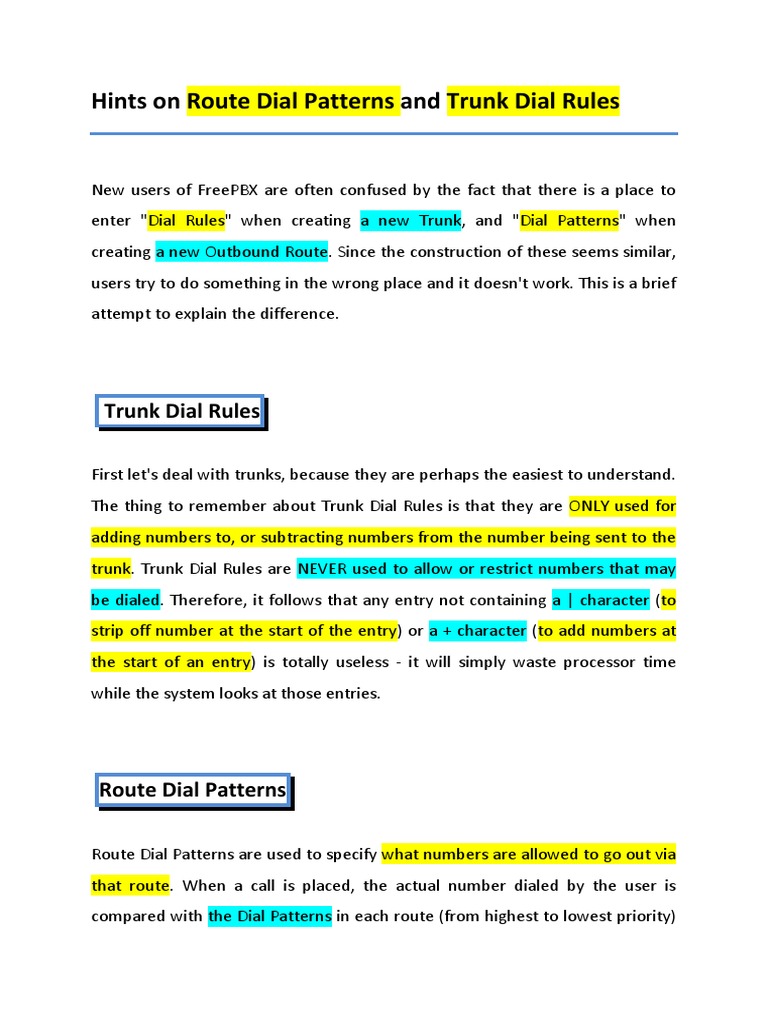 Hints On Route Dial Patterns and Trunk Dial Rules | PDF | Areas Of ...