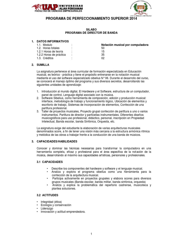 Silabo Modulo I - Notacion Musical B | PDF | Partituras | Software