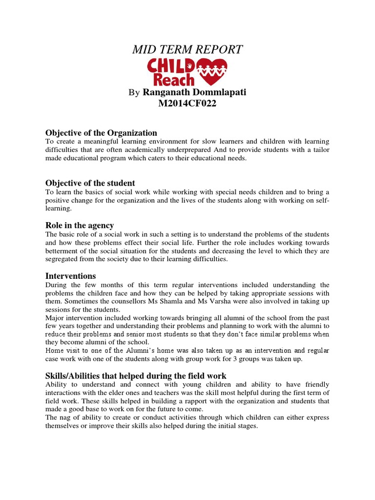 Mid Term Field Work Report | PDF | Learning Disability | Special Education