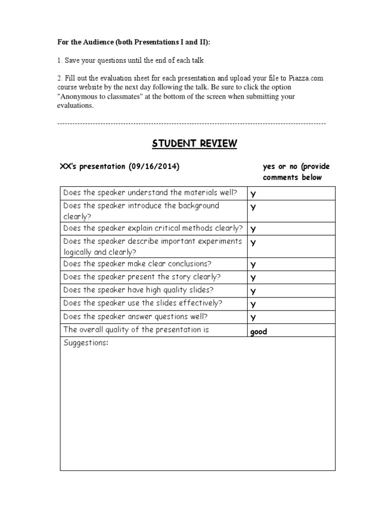 Audience Evaluation Guidelines for Presentations | PDF