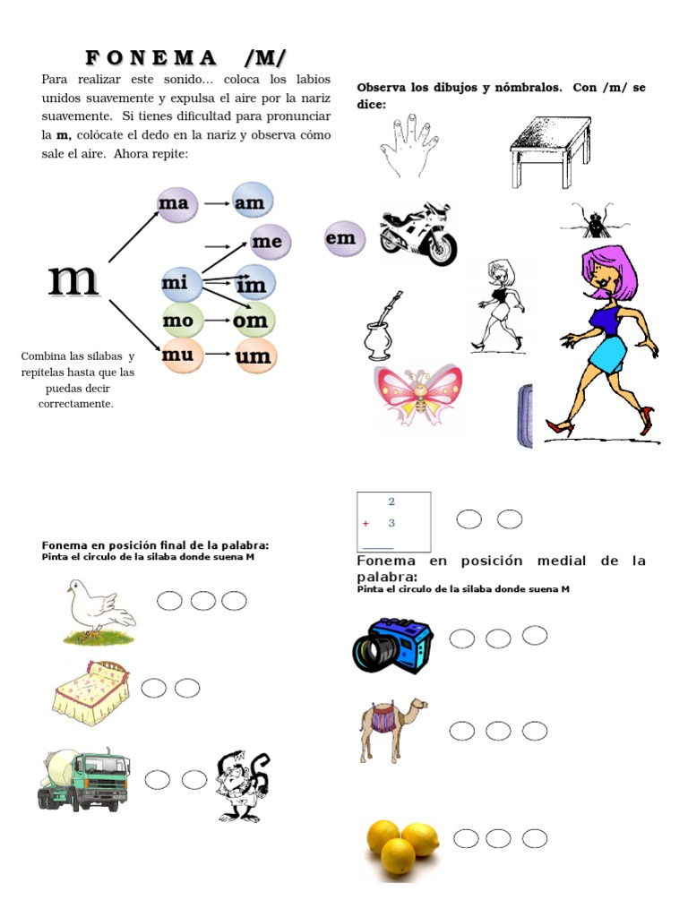 Fonema M Identificacion Silaba | PDF | Lingüística | Voz humana