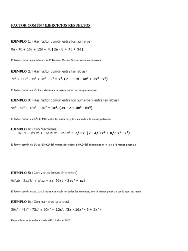 Ejercicios De Factorizacion Resueltos Pdf Factorización Por Factor
