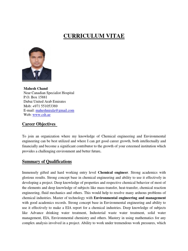 Mahesh Chand CV | PDF | Fertilizer | Engineering