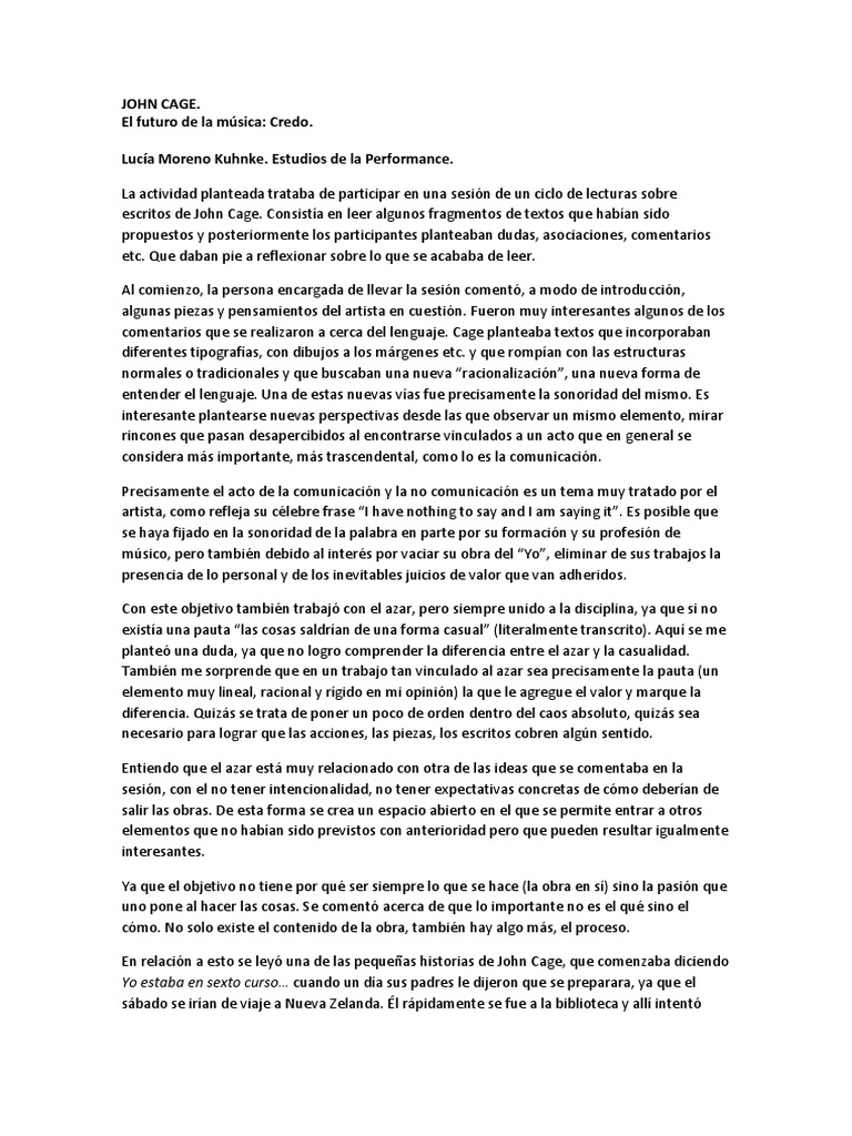 JOHN CAGE-El Futuro de La Música Credo | PDF | Aleatoriedad | Imagen
