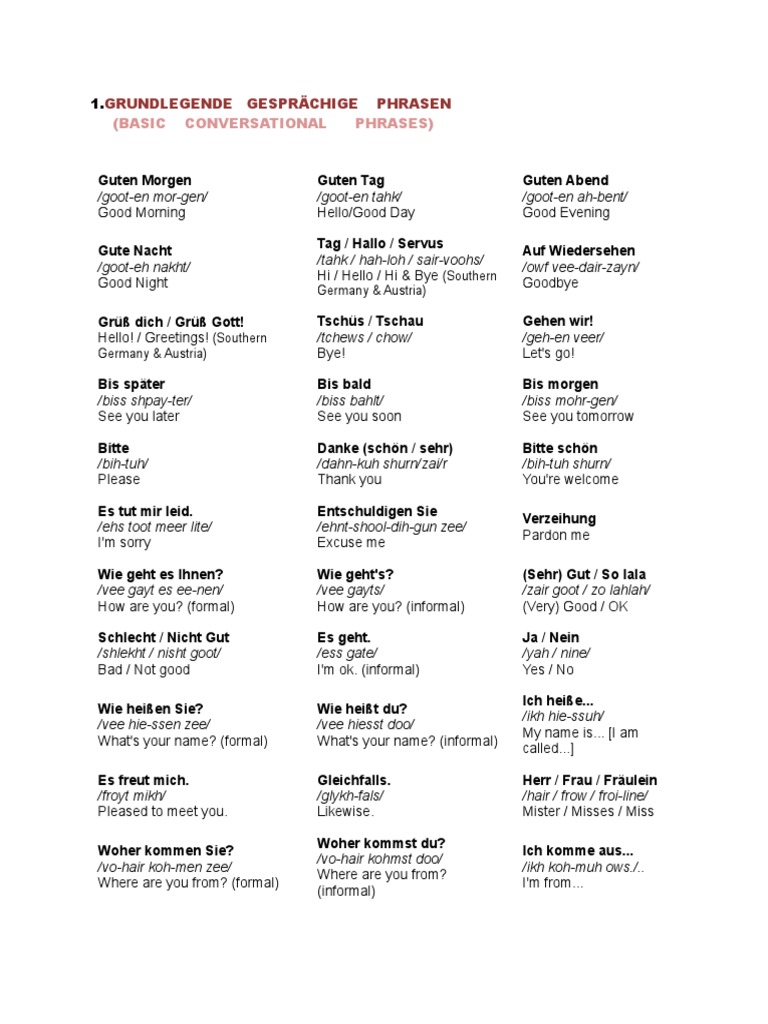 German Conversational Phrases | PDF