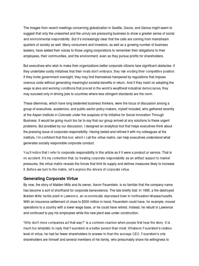 The Virtue Matrix | PDF | Corporate Social Responsibility | Corporations
