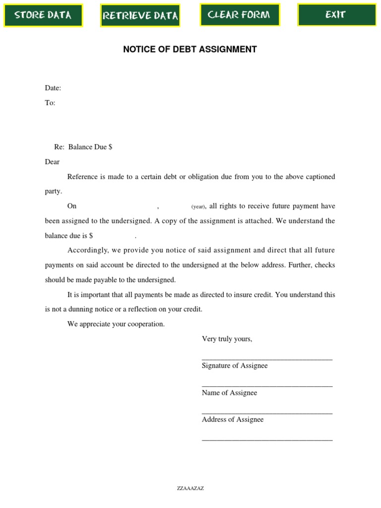 Notice of Debt Assignment Letter | PDF | Finance & Money Management