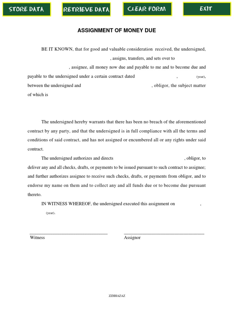 Assignment of Money Due Contract | PDF