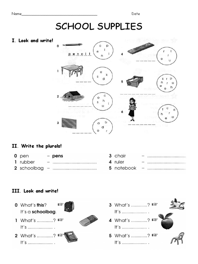 School Supplies Activity Sheet | PDF