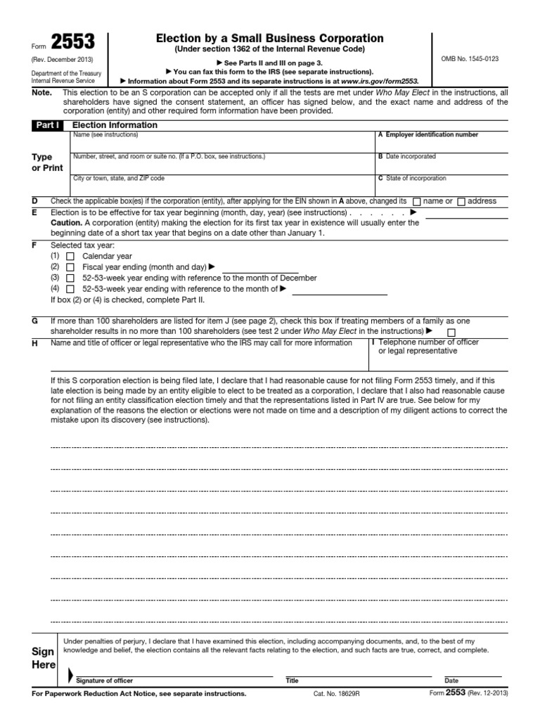 Irs - 2553 Form | PDF | S Corporation | Irs Tax Forms
