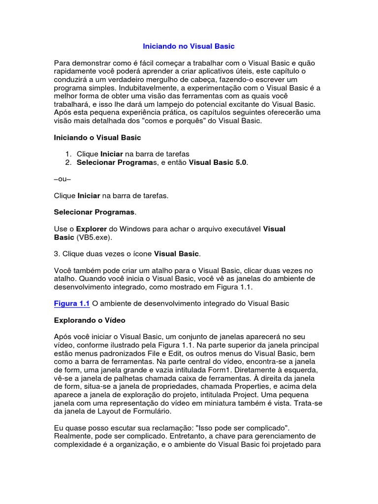 Iniciando No Visual Basic | PDF | Basic | Janela (informática)