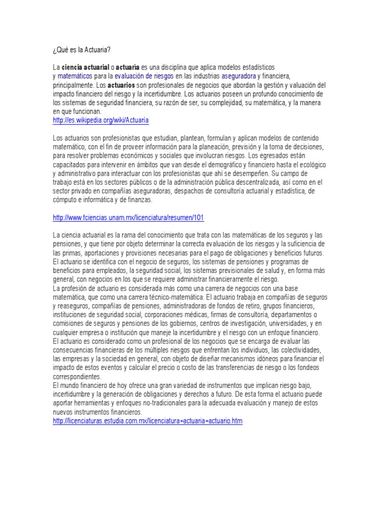 Qué Es La Actuaria | PDF | Actuario | Business