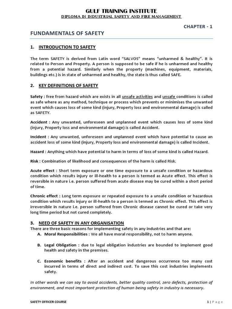 Safety Officer Course CHAPTER-1 | PDF | Occupational Safety And Health ...