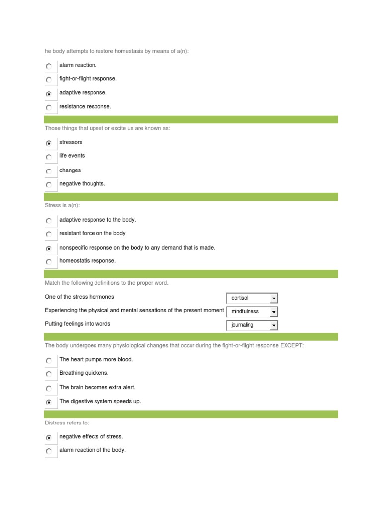 Quiz Chapter 4 | PDF | Relaxation (Psychology) | Stress (Biology)