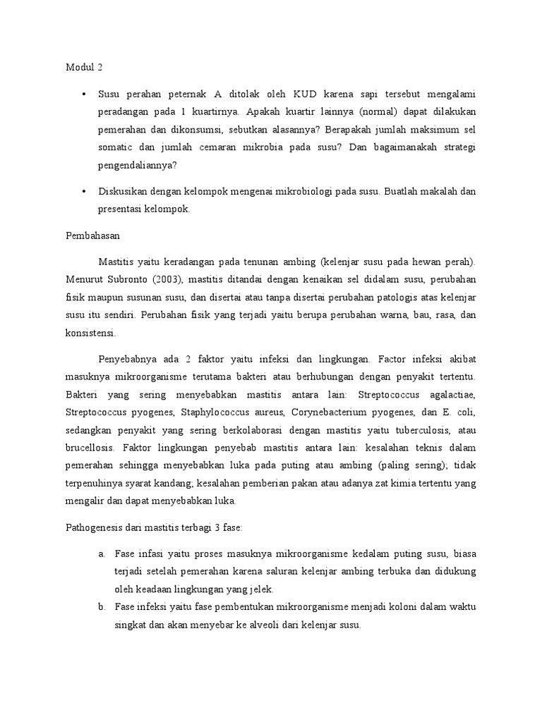Pembahasan Dan Kasus Susu Sapi Mastitis | PDF