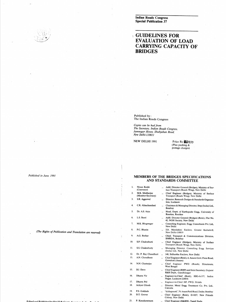 Guidelines For Evaluation of Load Carrying Capacity of Bridg | PDF