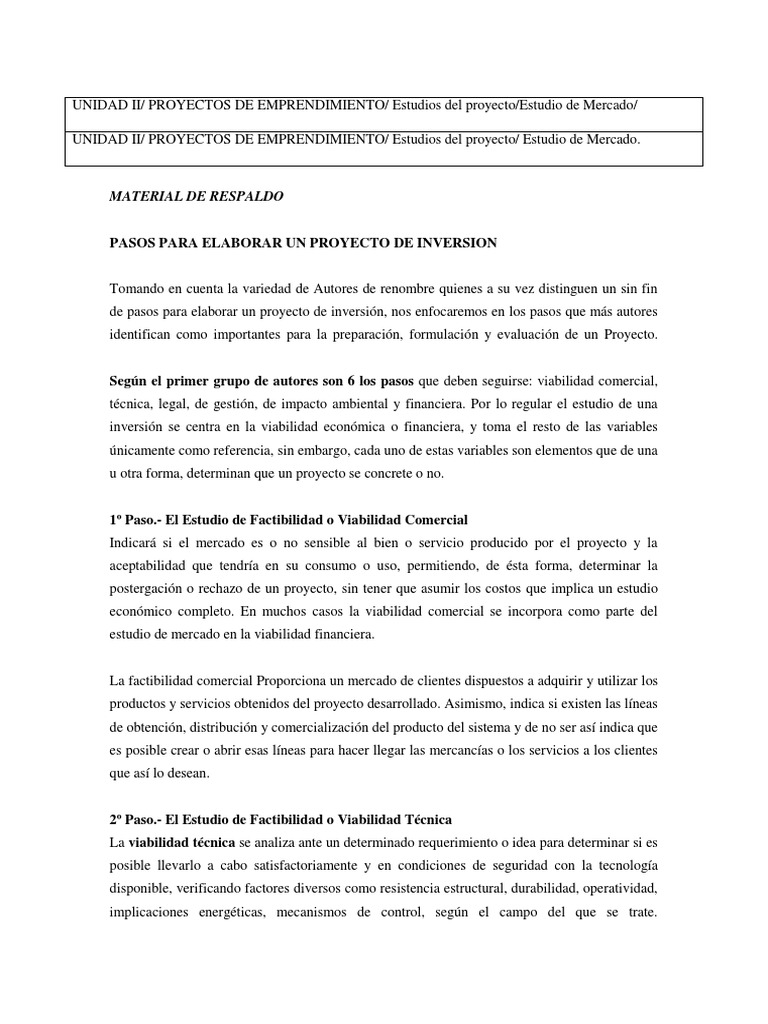 Pasos para Elborar Un Proyecto de Inversión | PDF | Mercado (economía ...