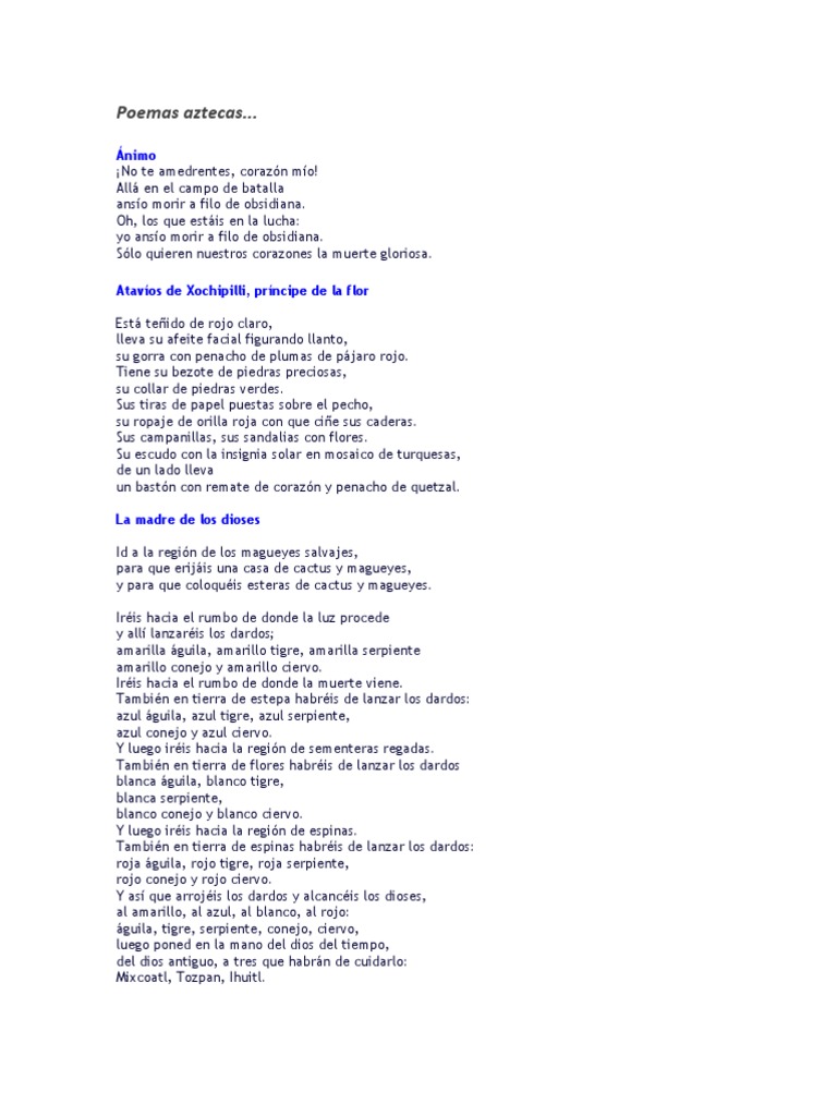 Poemas Aztecas | PDF | Naturaleza