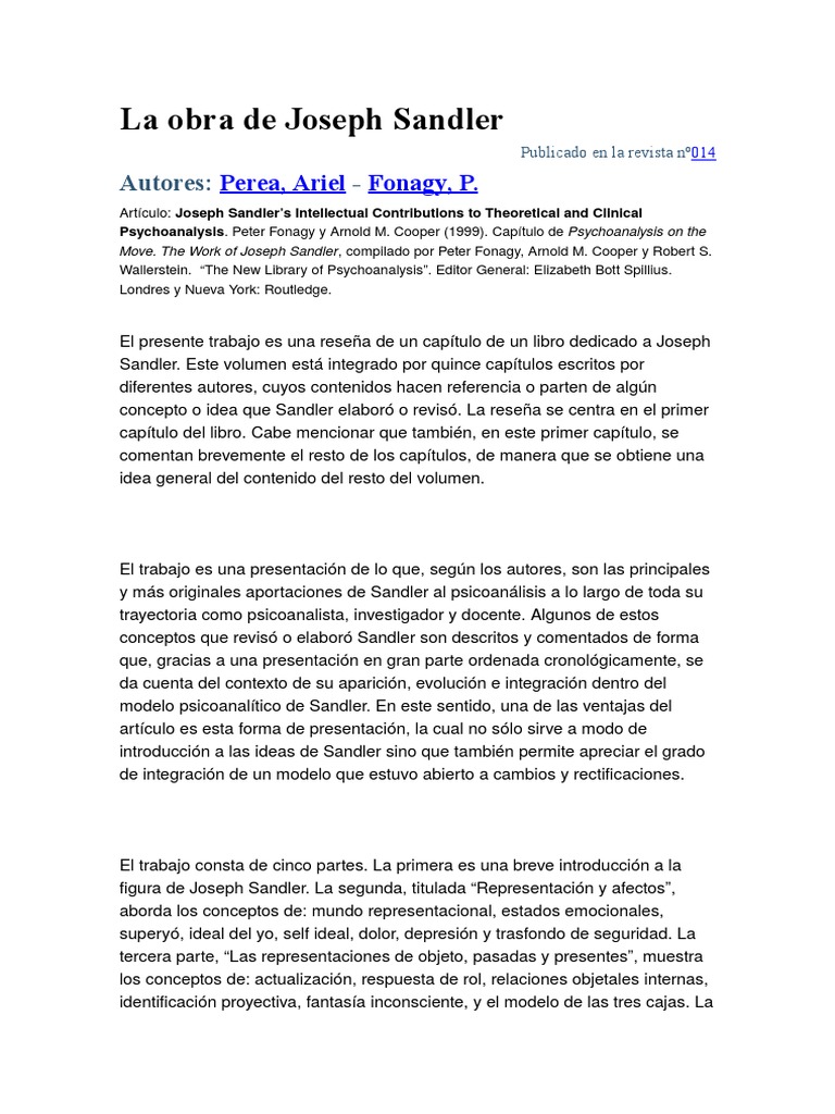 Aportaciones de Joseph Sandler al psicoanálisis | PDF | Mente ...