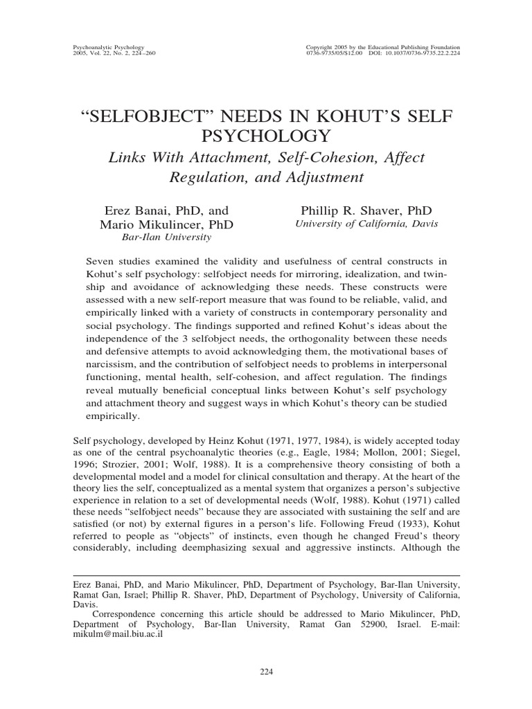'SelfObject' Needs in Kohut's Self Psychology | Narcissism | Attachment ...