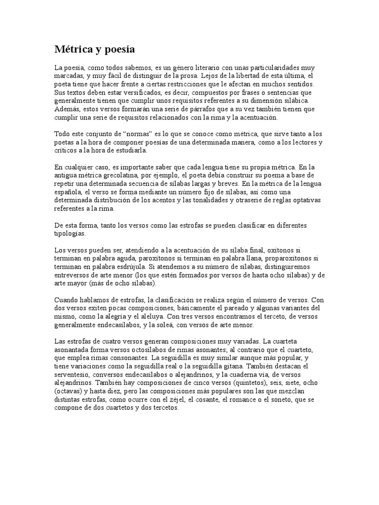 Métrica y Poesía | PDF | Metro (poesía) | Rima