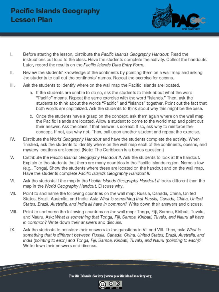 Pacific Islands Geography Lesson Plan | PDF | Pacific Ocean | Fiji