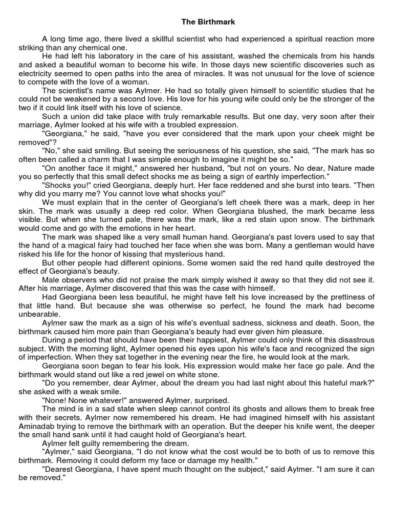 The Birthmark by Nathaniel Hawthorne | PDF | Science | Science And ...