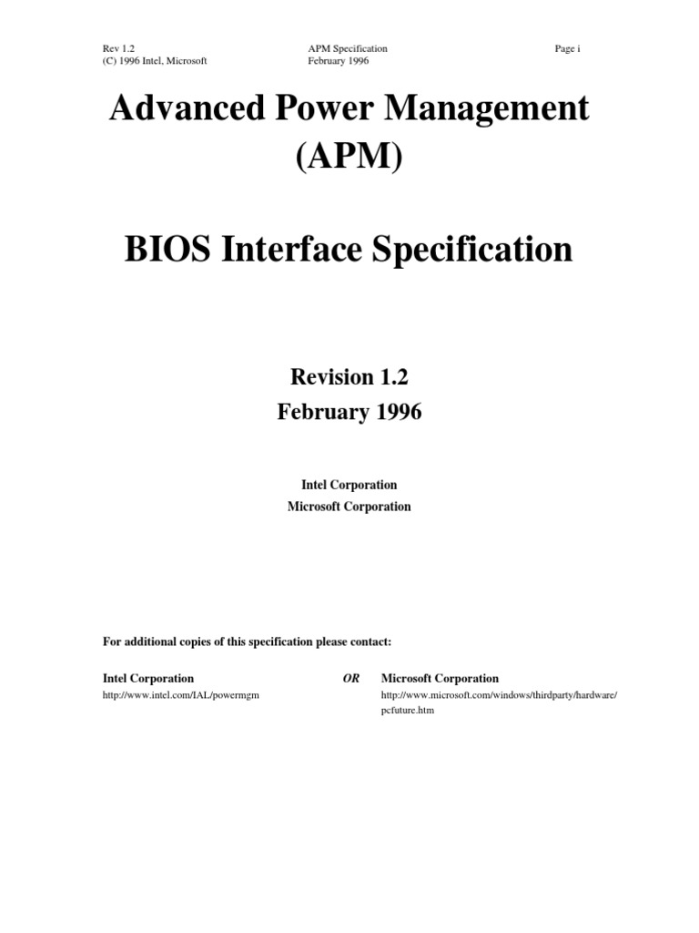 Advanced Power Management Apm Bios Interface Specification Revision 1