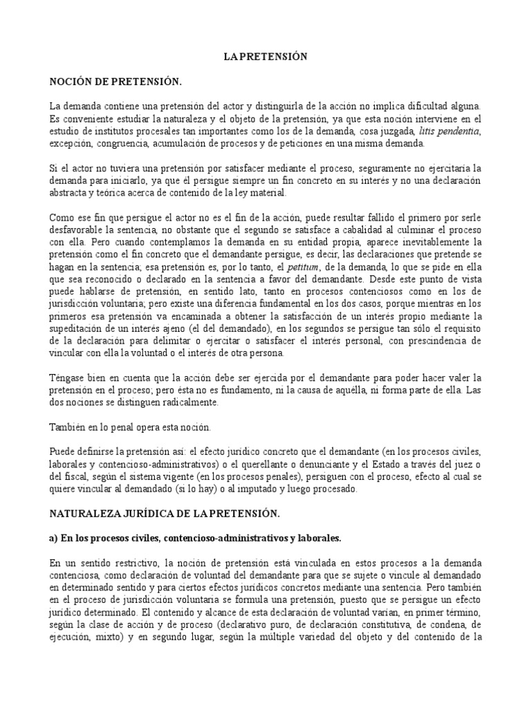 Naturaleza y Concepto de Pretensión | PDF | Derecho penal | Demanda ...