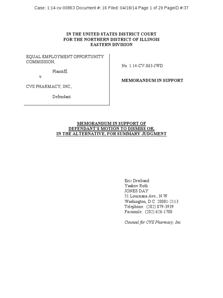 EEOC v. CVS (CVS Motion To Dismiss) | PDF | Civil Rights Act Of 1964 ...