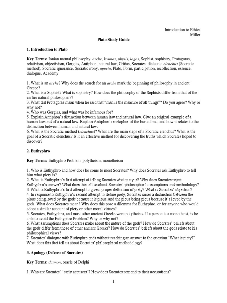 Plato Study Guide | PDF | Apology (Plato) | Socrates