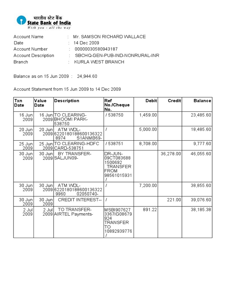 SBI Statement | PDF | Clearing (Finance) | Cheque
