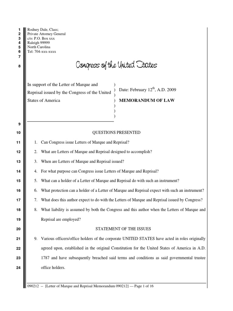 Understanding Letters of Marque and Reprisal | PDF | Private Attorney ...