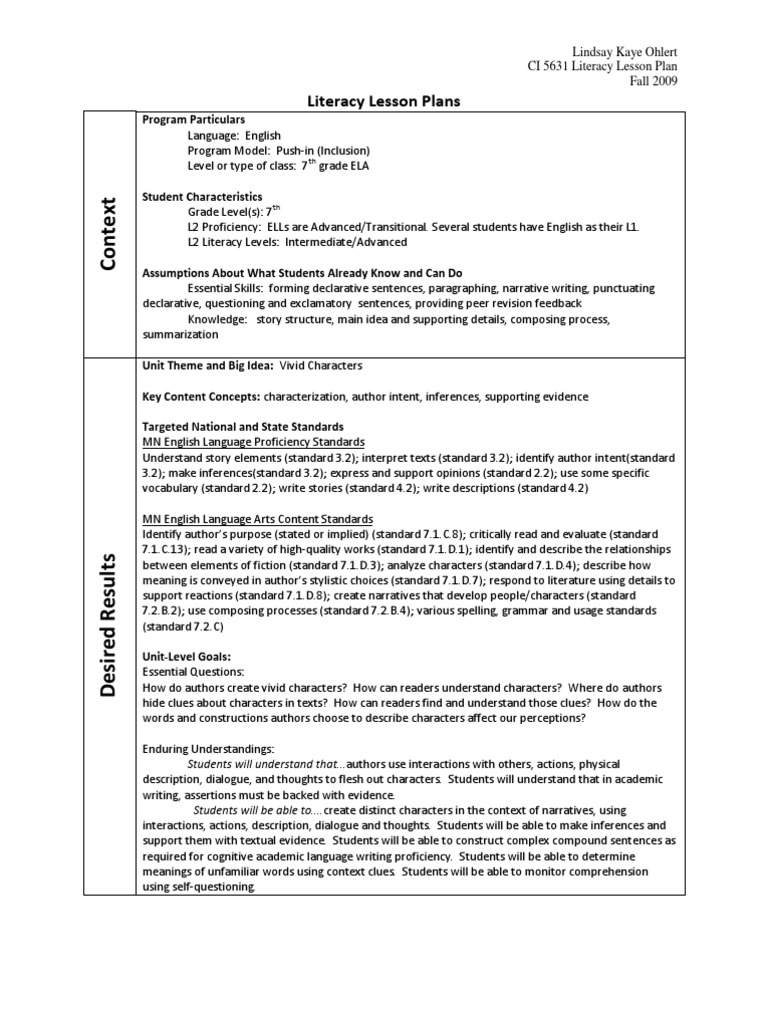 7th Grade ELA Literacy Lesson Plan | PDF | Reading Comprehension ...