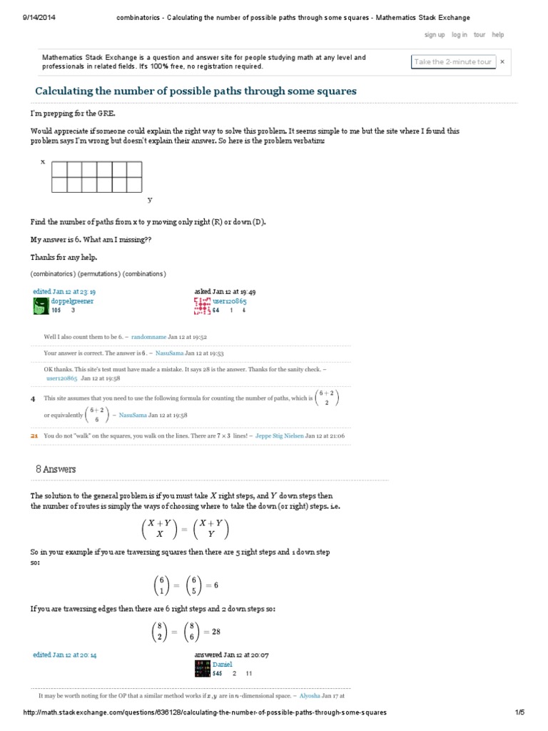 Combinatorics - Calculating The Number of Possible Paths Through Some Squares - Mathematics ...