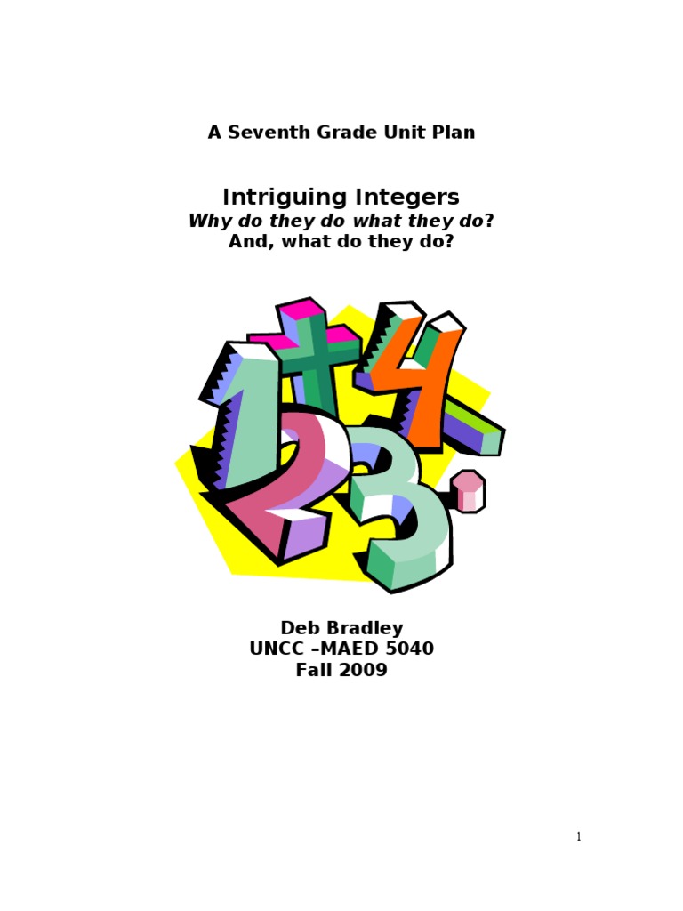 7th Grade Math Unit: Integers Guide | PDF | Multiplication | Lesson Plan